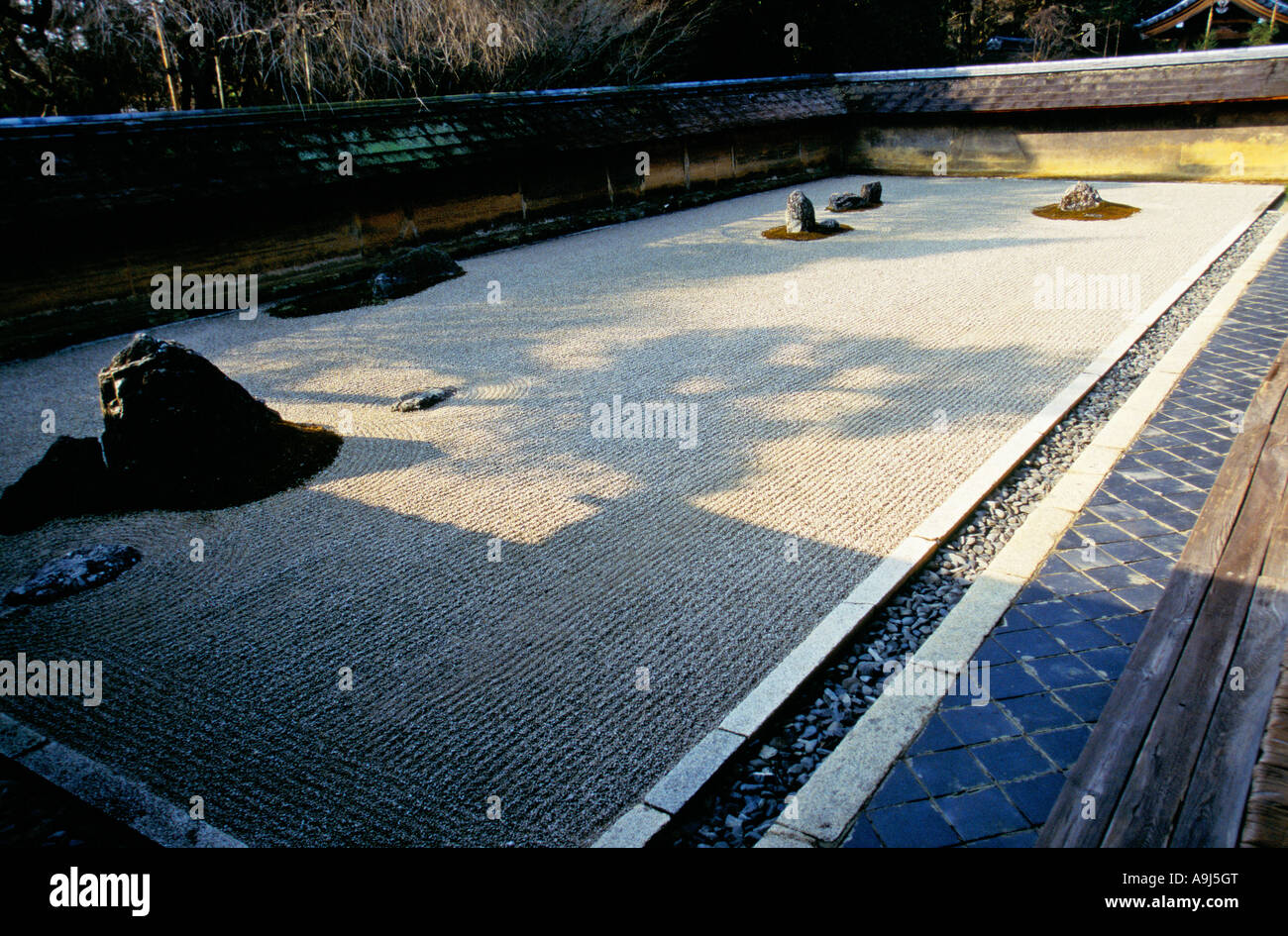 Detail of a sand garden at the Ryoanji Temple Kyoto Japan Stock Photo ...