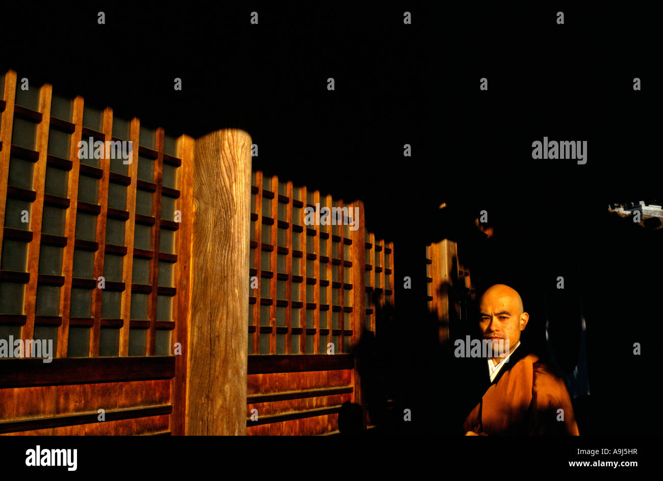 A Zen monk of the Soto School at the Seiryu ji Temple in Hikone City ...