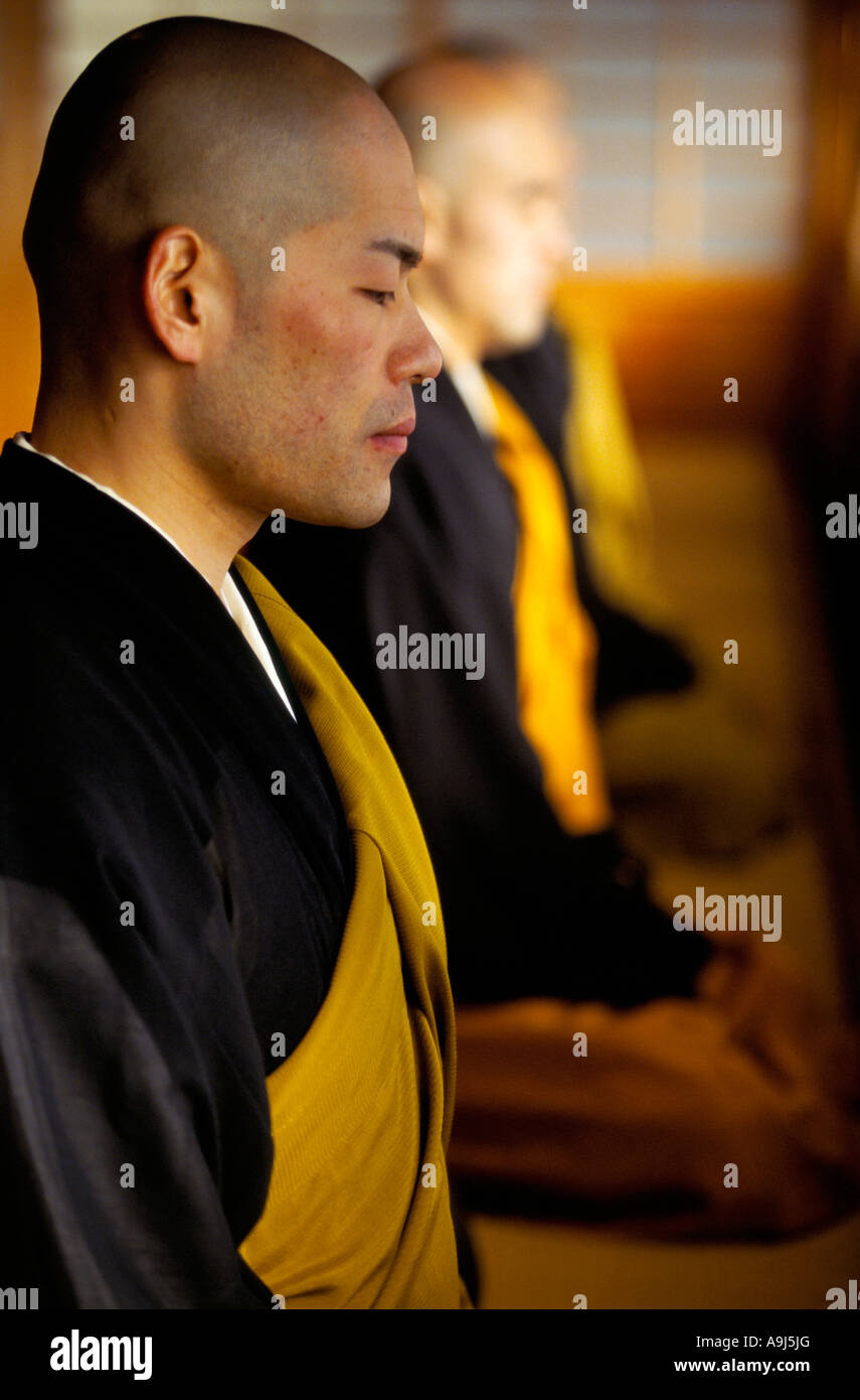 Zen monks of the Soto School meditate at the Seiryu ji Temple in Hikone ...