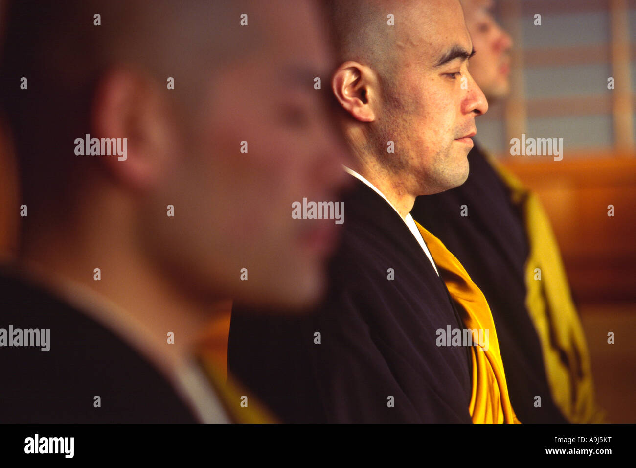 Zen monks of the Soto School meditate at the Seiryu ji Temple in Hikone ...