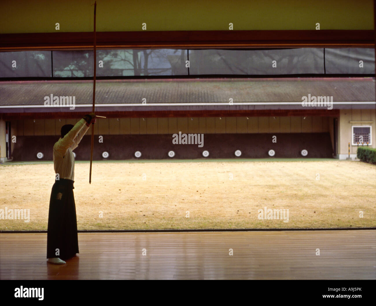 An archer in front of targets at the Kyoto dojo Stock Photo - Alamy