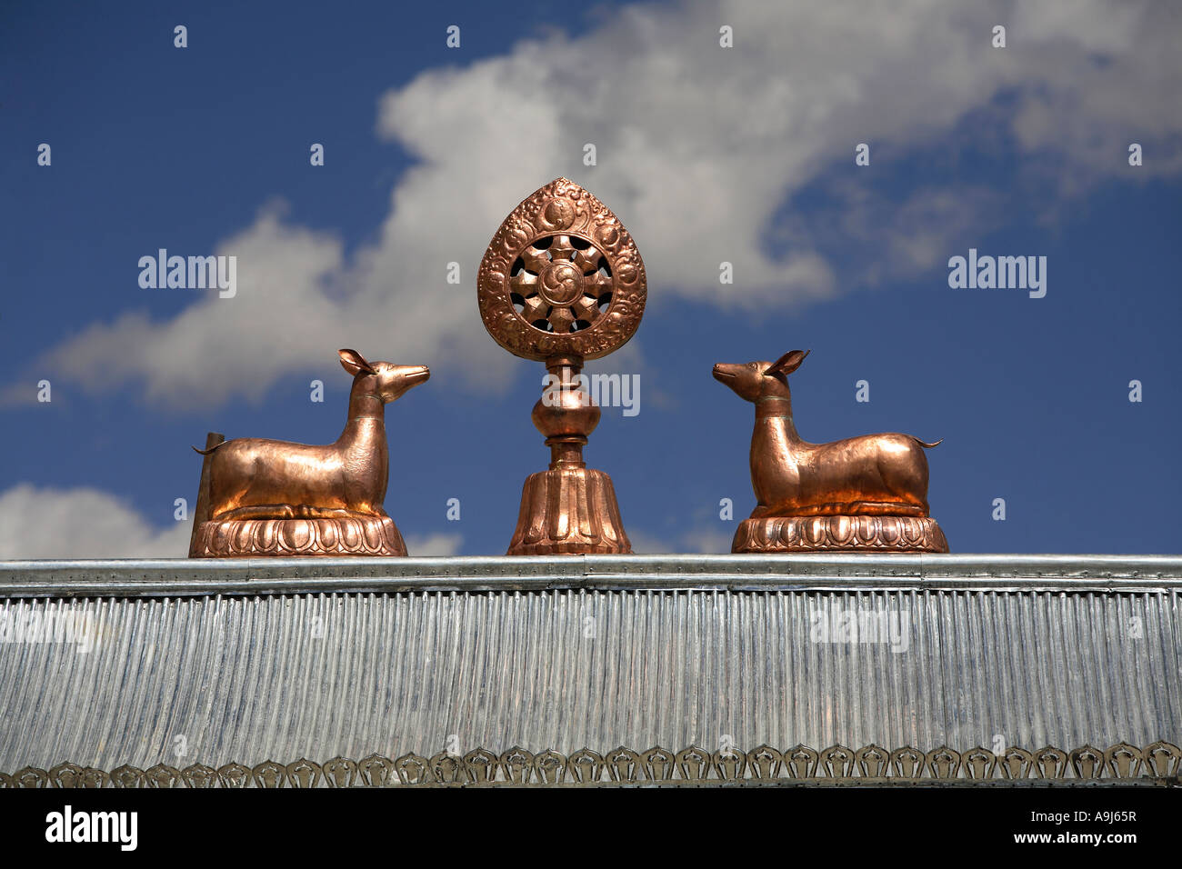 Symbol at the entrance of thiksey gompa, Ladakh, Jammu Kashmir, India ...