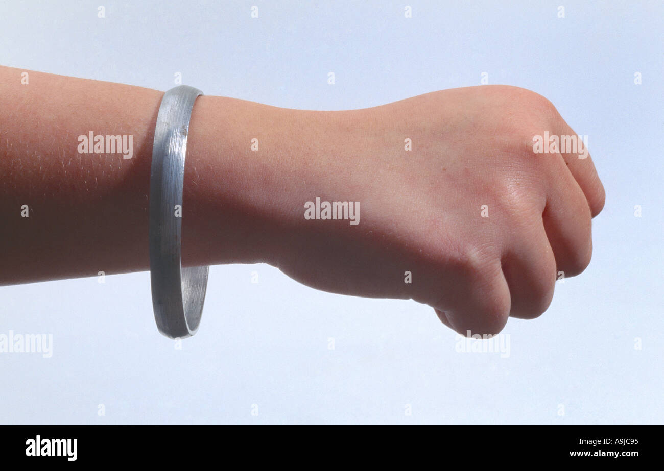 Sikh Khalsa Symbol Childs Wrist With Kara Steel Bracelet Stock Photo ...