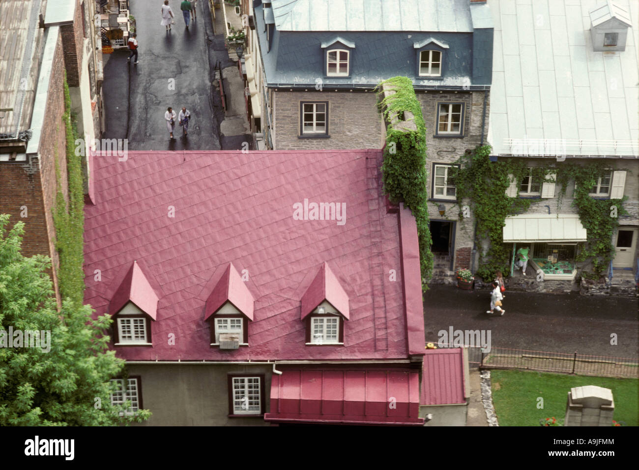 Canada Canadian North America old town roof tops pink rooftop Stock ...