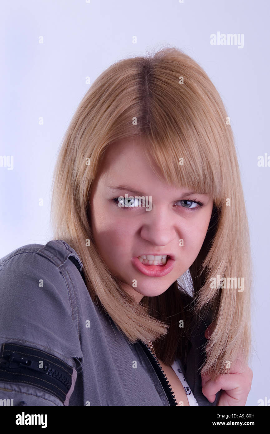aggressive young teenage girl Stock Photo - Alamy