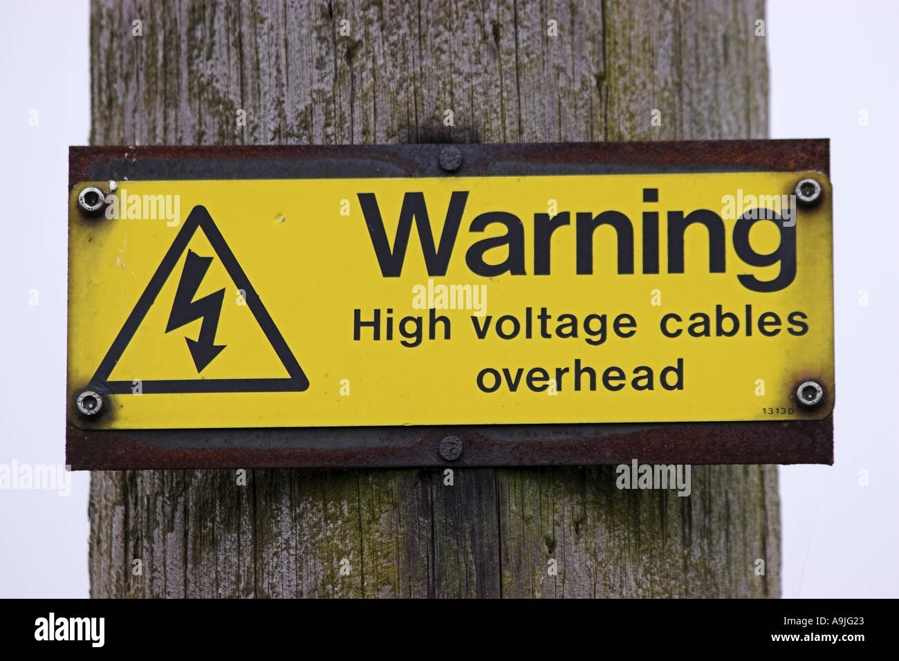 Warning High Voltage Cables Overhead Stock Photo - Alamy