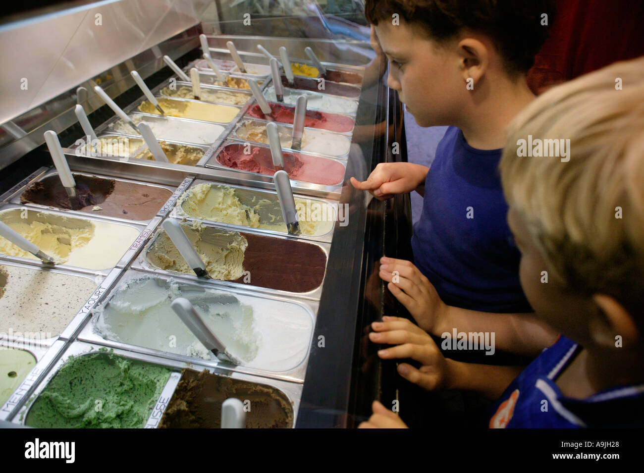 two boys choosing ice cream flavours Stock Photo - Alamy