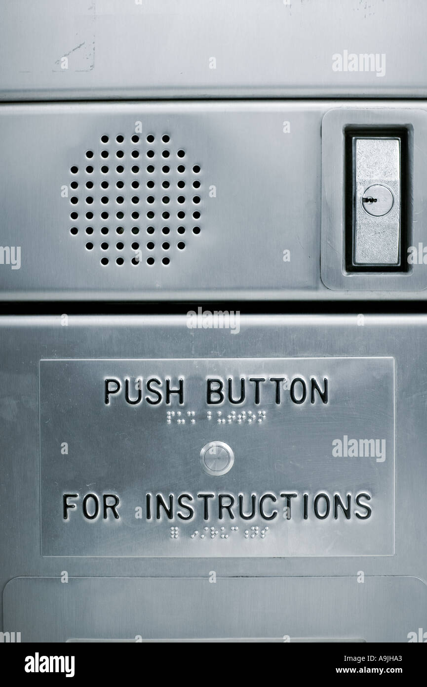 panel saying push button for instructions Stock Photo - Alamy