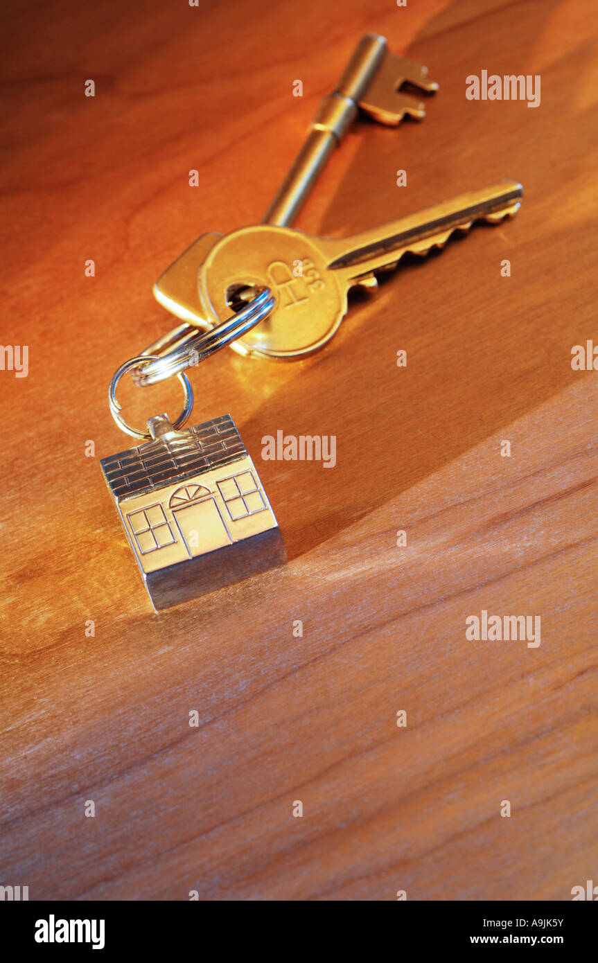 House keys on key shaped keyring Stock Photo - Alamy