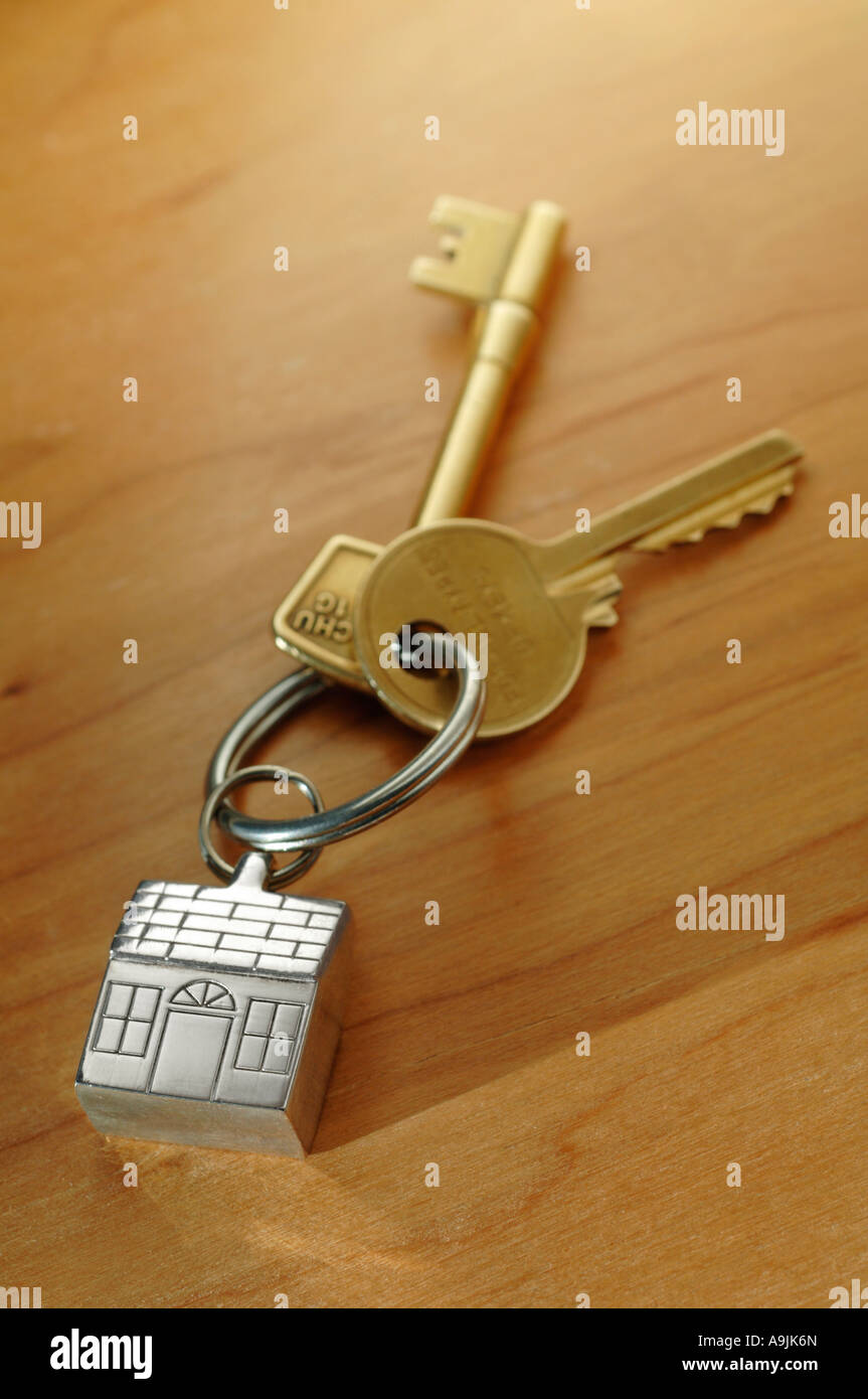 House keys on key shaped keyring Stock Photo - Alamy