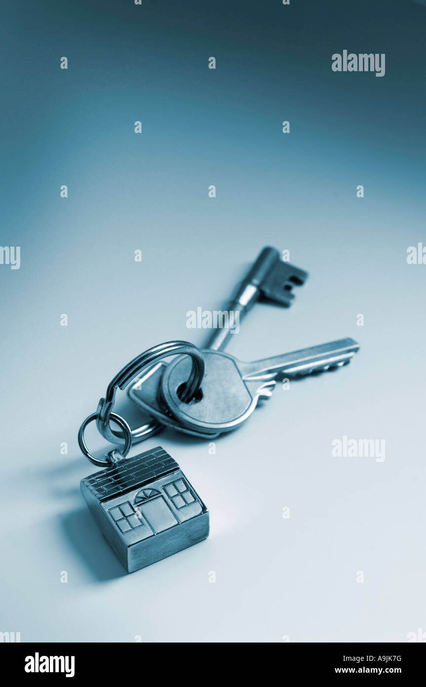 House keys on key shaped keyring Stock Photo - Alamy