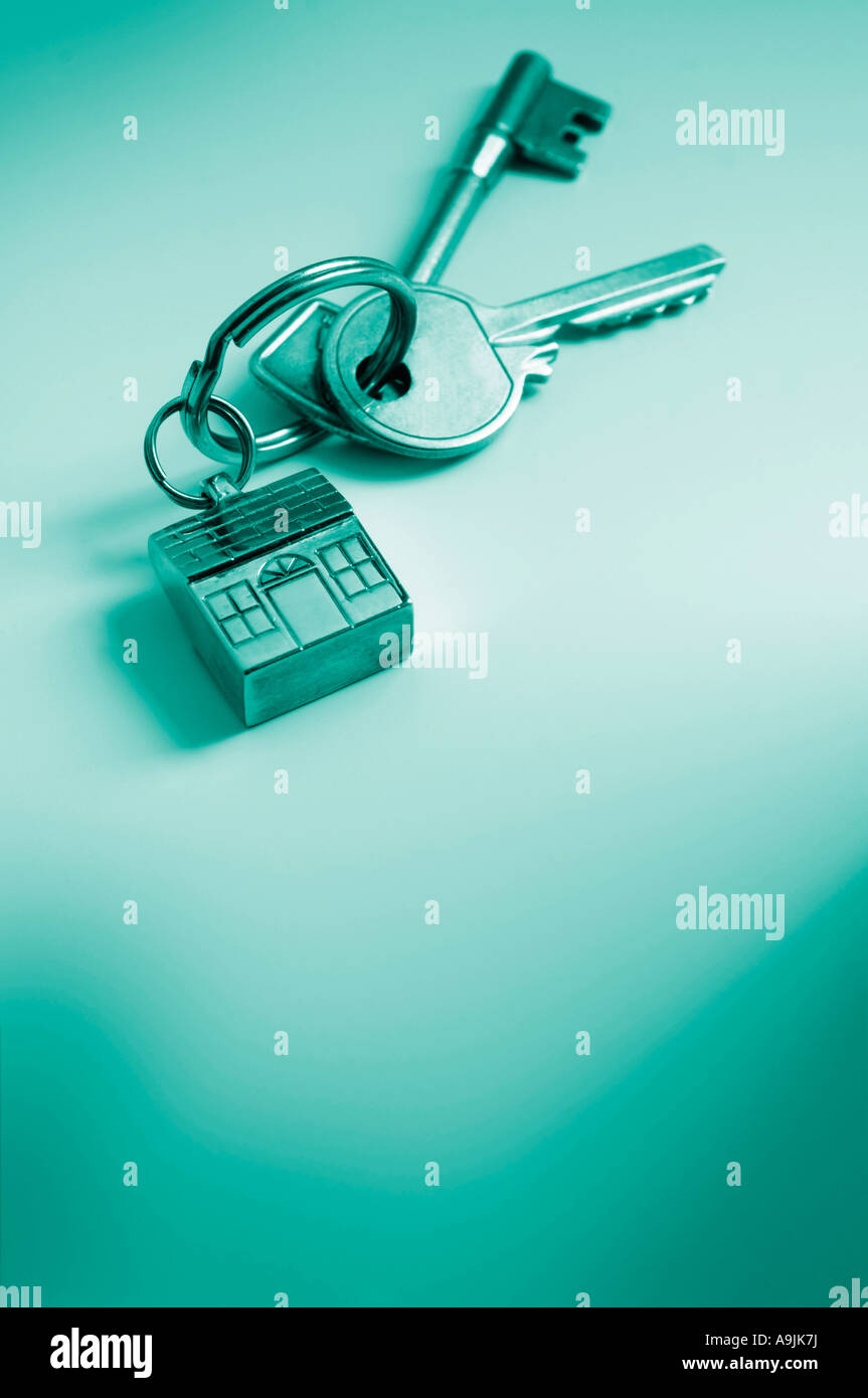 House keys on key shaped keyring Stock Photo - Alamy