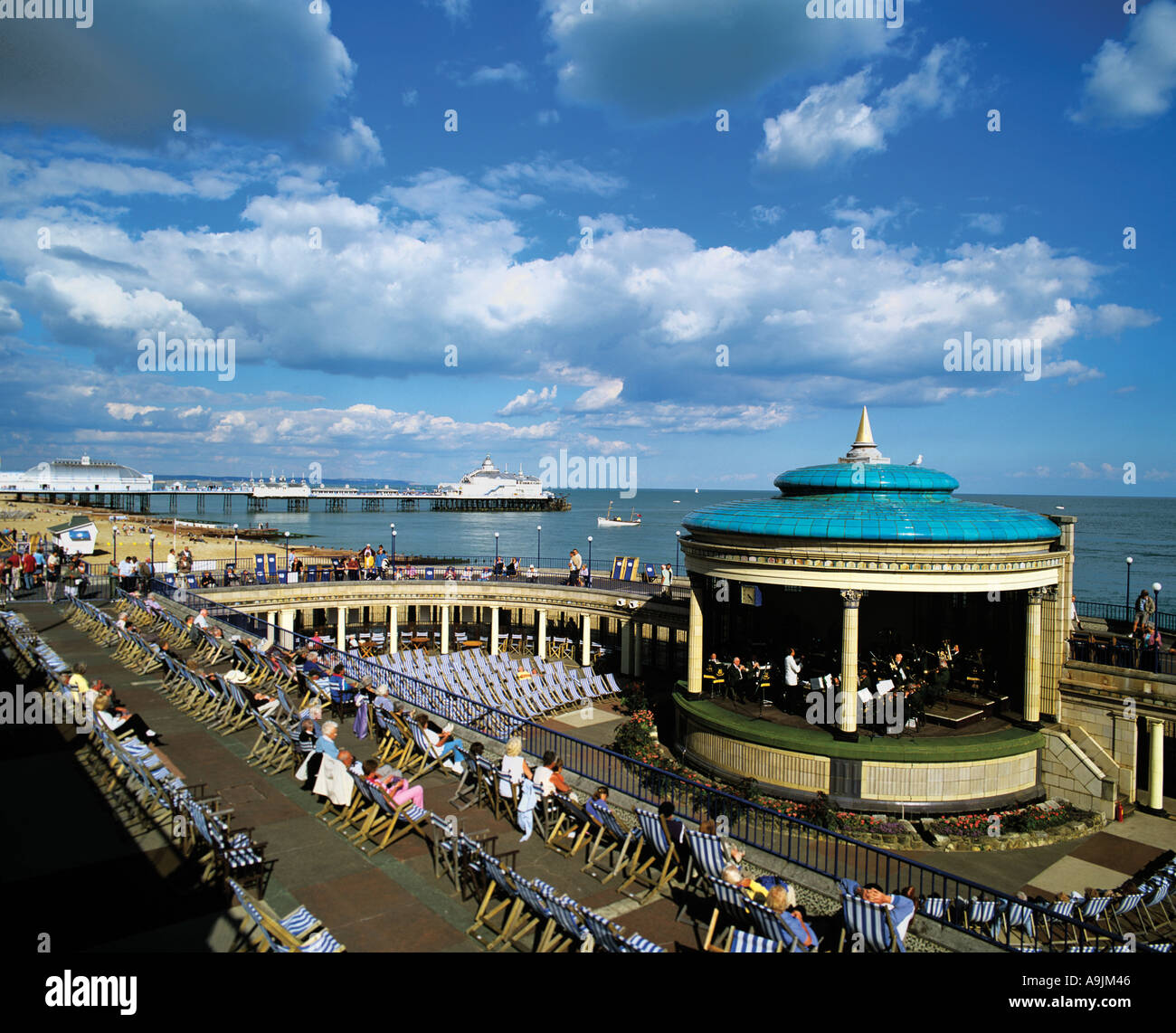 Afternoon band concert on the seafront of south Coast resort Eastbourne ...