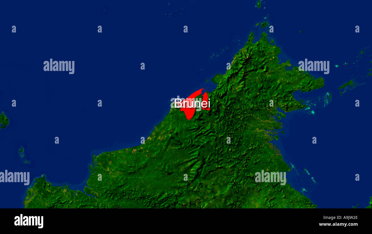Highlighted Satellite Map Of Brunei, With Text Stock Photo - Alamy