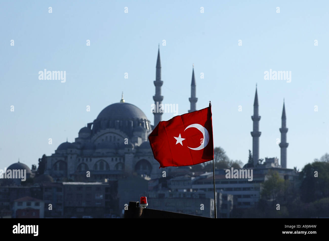 Turkish flag and Suleymaniye mosque in background Istanbul Stock Photo ...