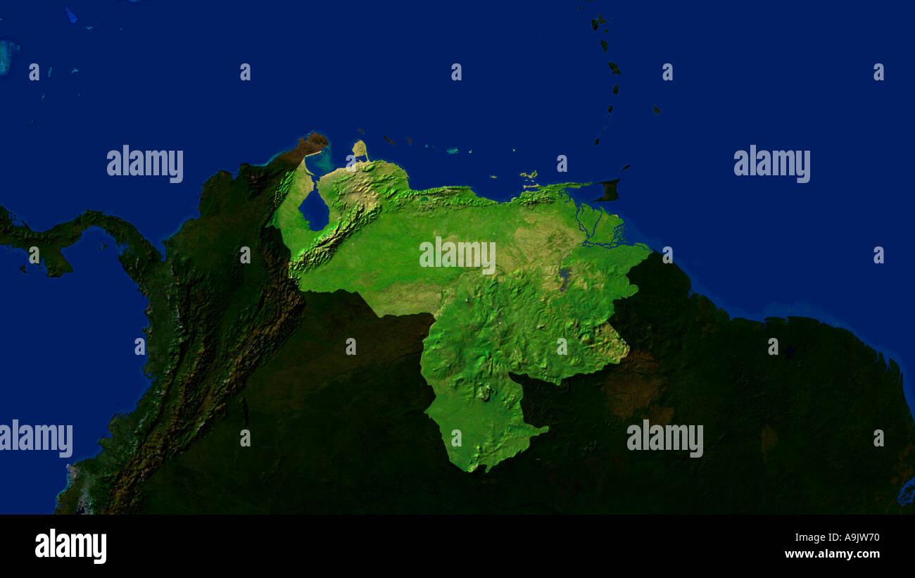 Highlighted Satellite Image Of Venezuela Stock Photo - Alamy