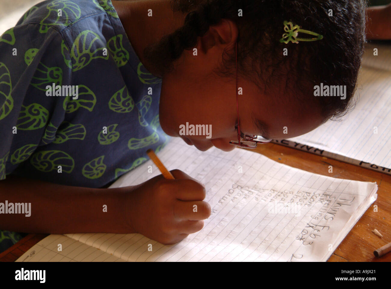 Schoolgirl writing in exercise hi-res stock photography and images - Alamy