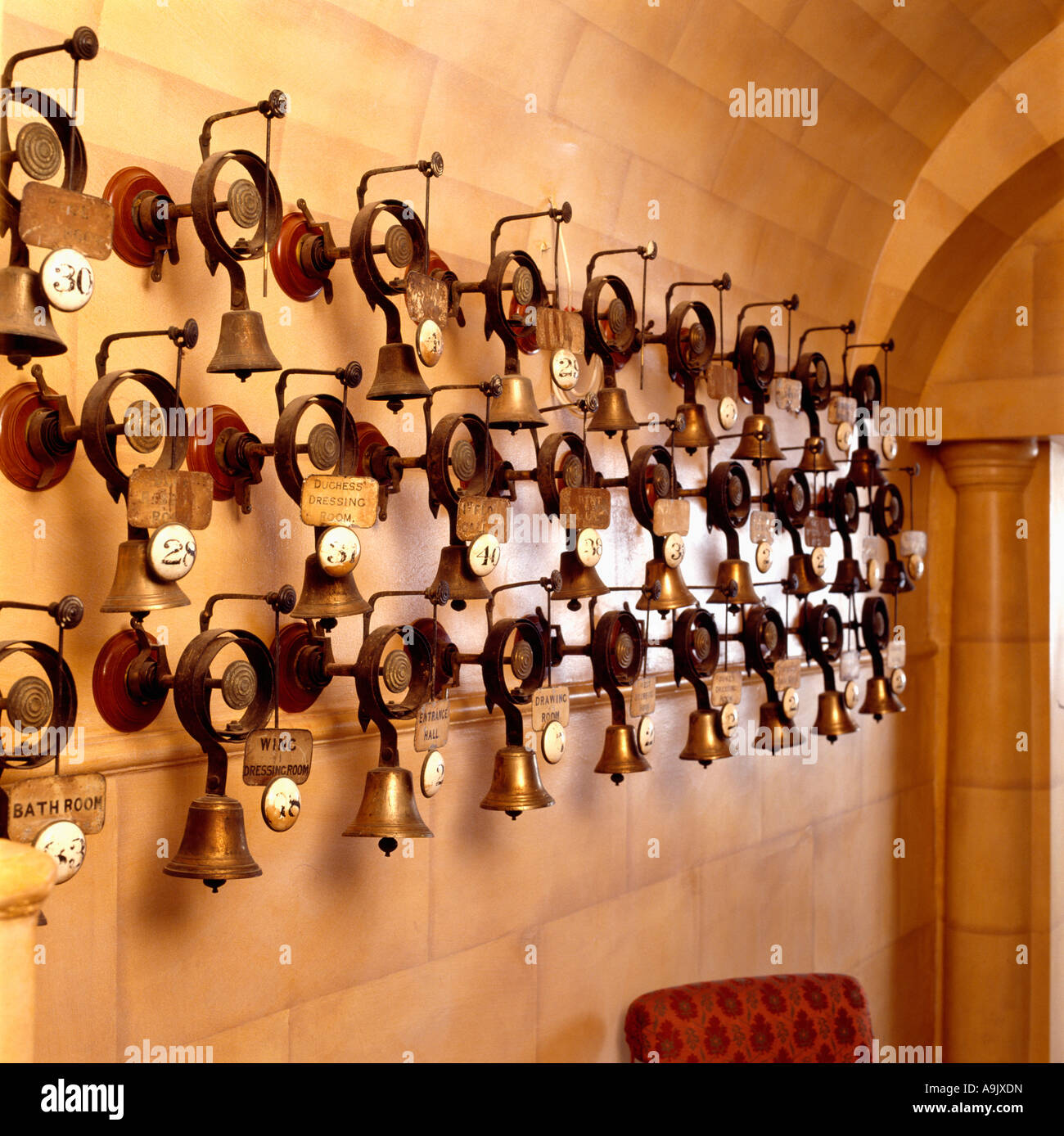 Victorian room bells on wall of country hall Stock Photo - Alamy
