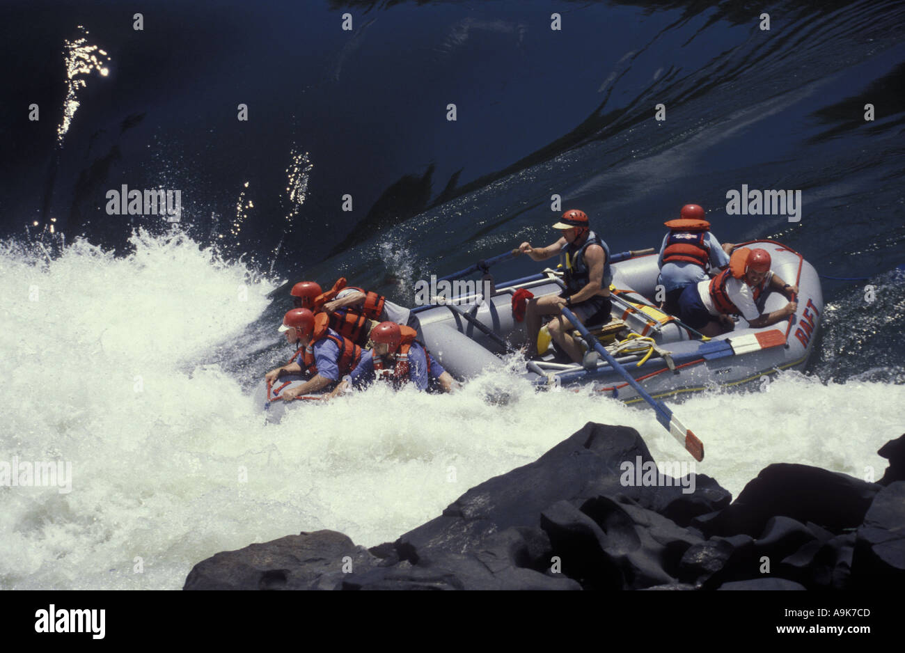 White water rafting on the Zambezi River near Victoria Falls in the ...