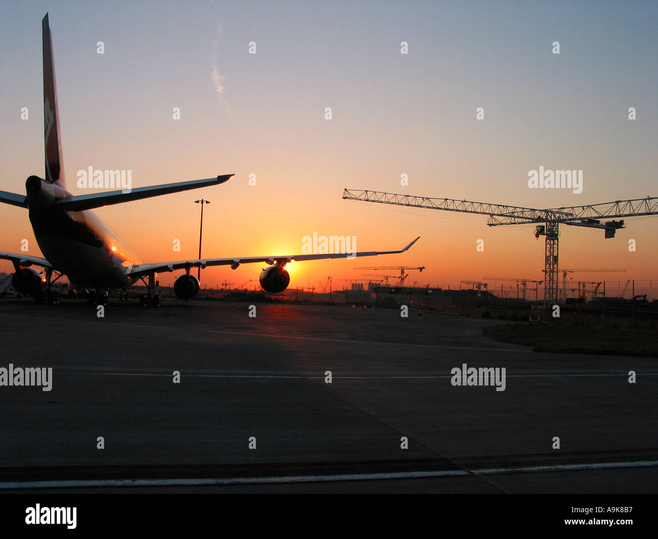 Virgin Atlantic Airbus at Heathrow Airport with terminal 5 cranes and ...