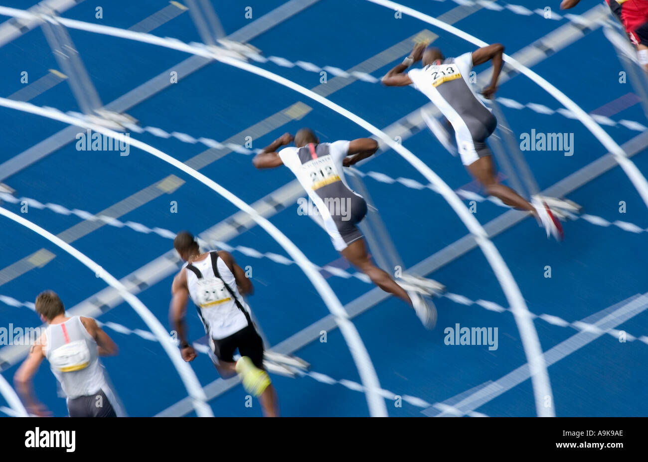 track and field competition on the blue lanes of the olympic stadium in ...