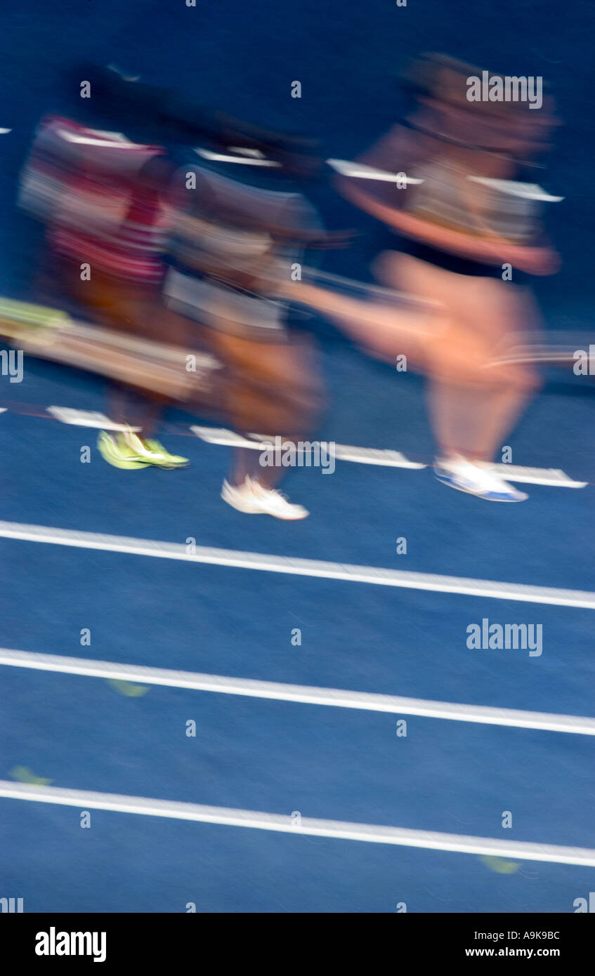 track and field competition on the blue lanes of the olympic stadium in ...