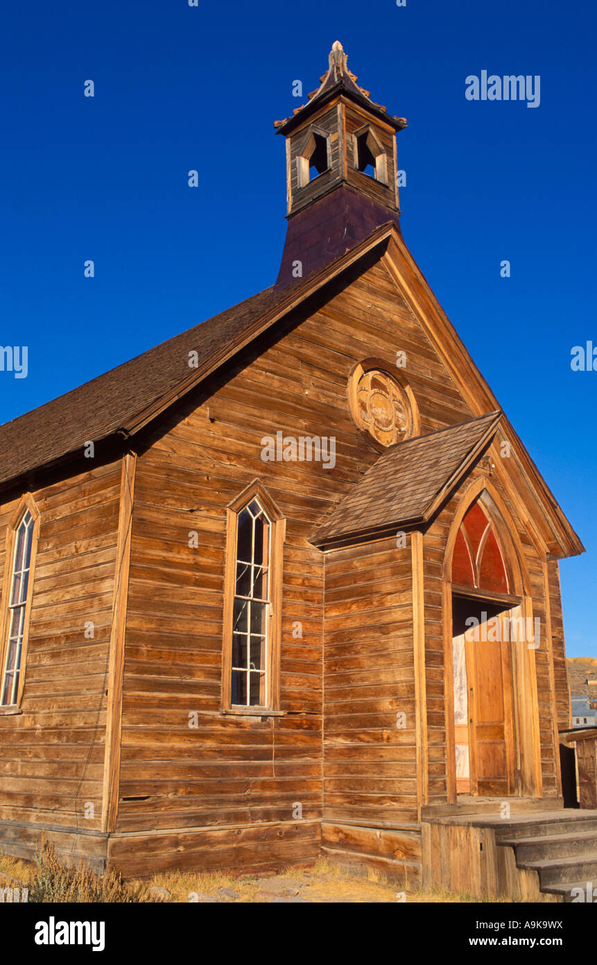 Afternoon light on the Methodist church on Green Street Bodie State Historic Park National ...