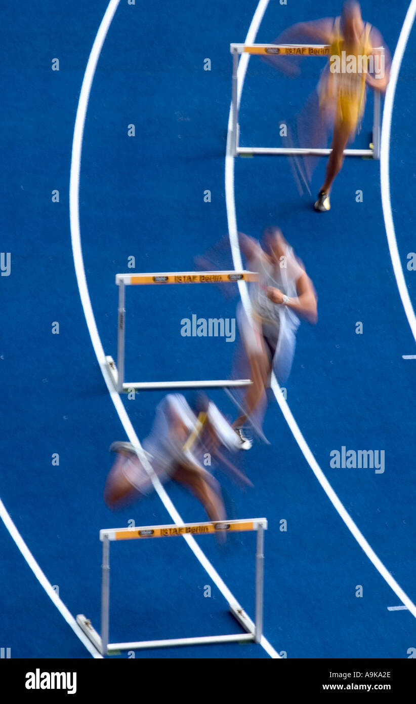 track and field competition on the blue lanes of the olympic stadium in ...