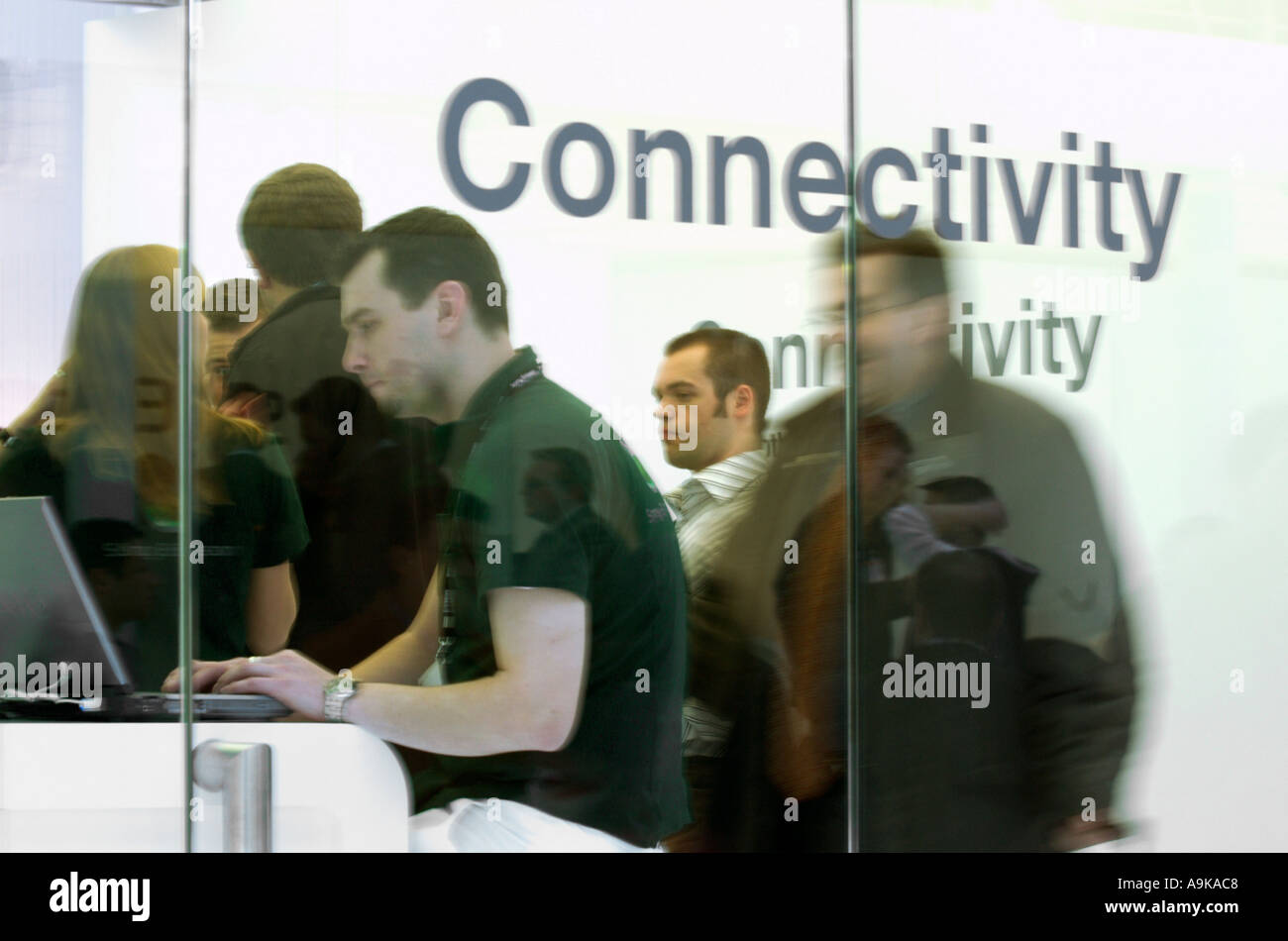 Visitors on the Computer Fair CeBIT 2004 and a character connectivity ...