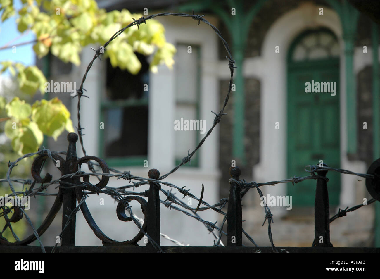 Barbed wire on a gate Stock Photo - Alamy