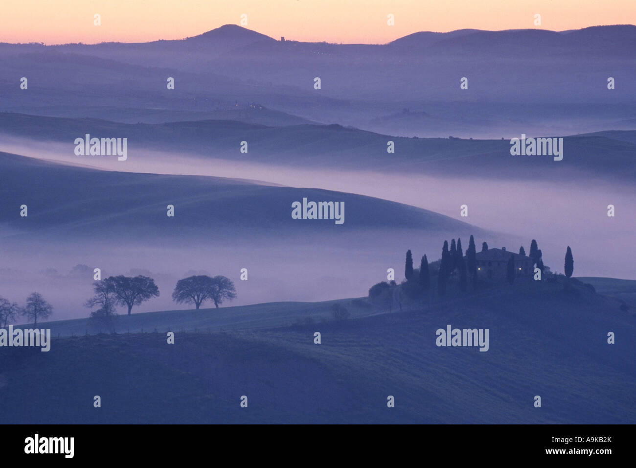 early mornign light over the Tuscany, Italy, Val d Orcia Stock Photo ...