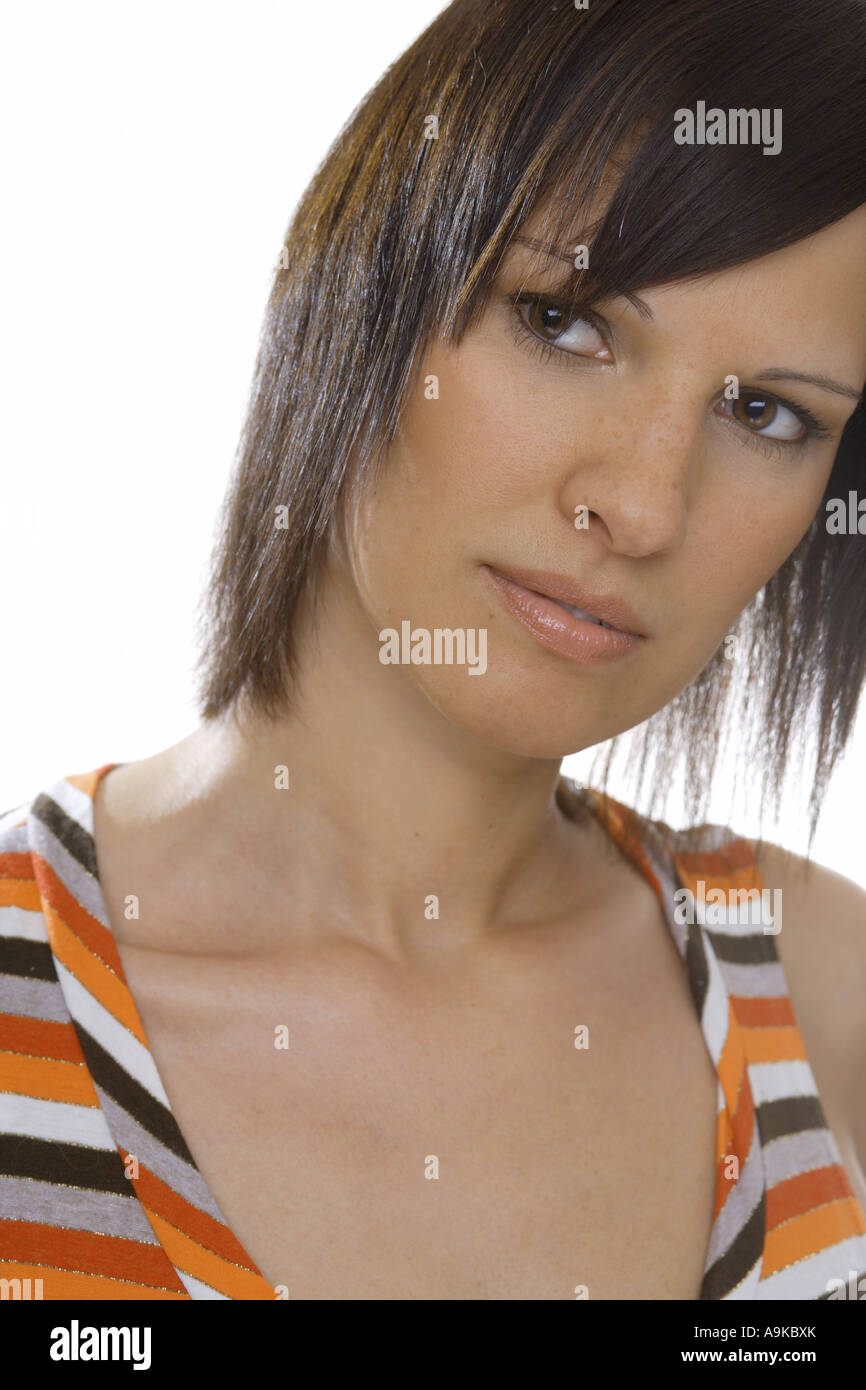 portrait of young woman wearing a top Stock Photo - Alamy