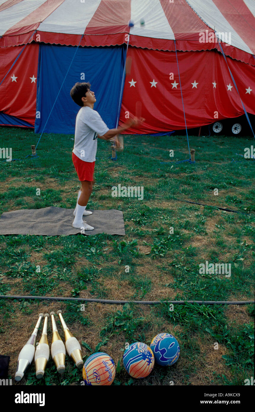 Bentley Bros. Brothers circus 1 one young boy teen teenager practices ...