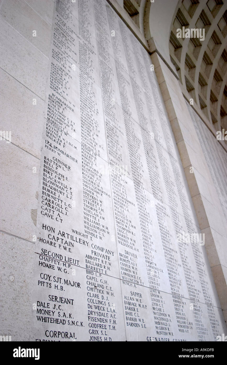 Names of WW1 missing dead killed on the Ypres Salient, on the Menin ...