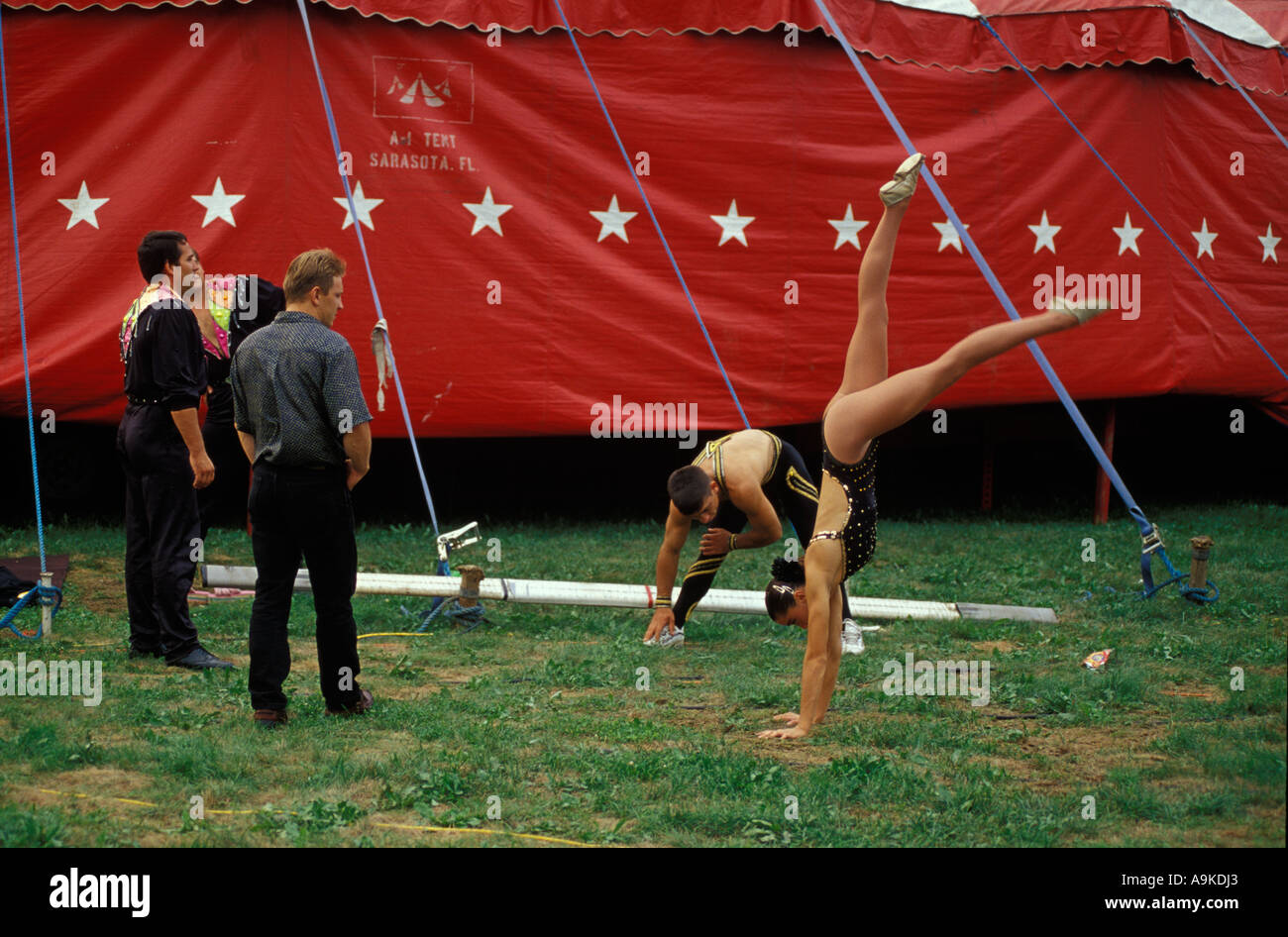 Bentley Bros. Brothers circus group of acrobats practice limber up for ...