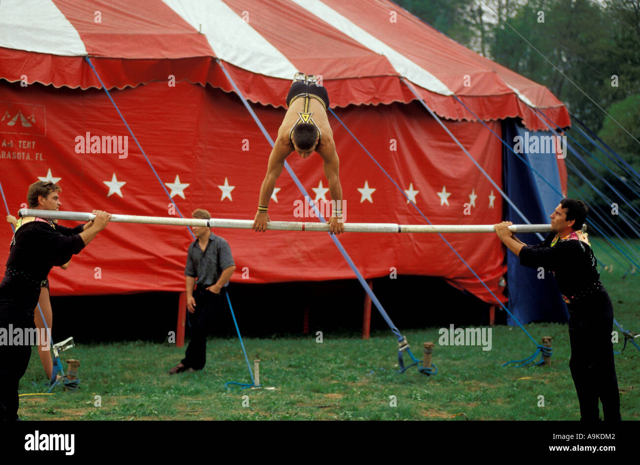 Bentley Bros. Brothers circus group of acrobats practice limber up for ...