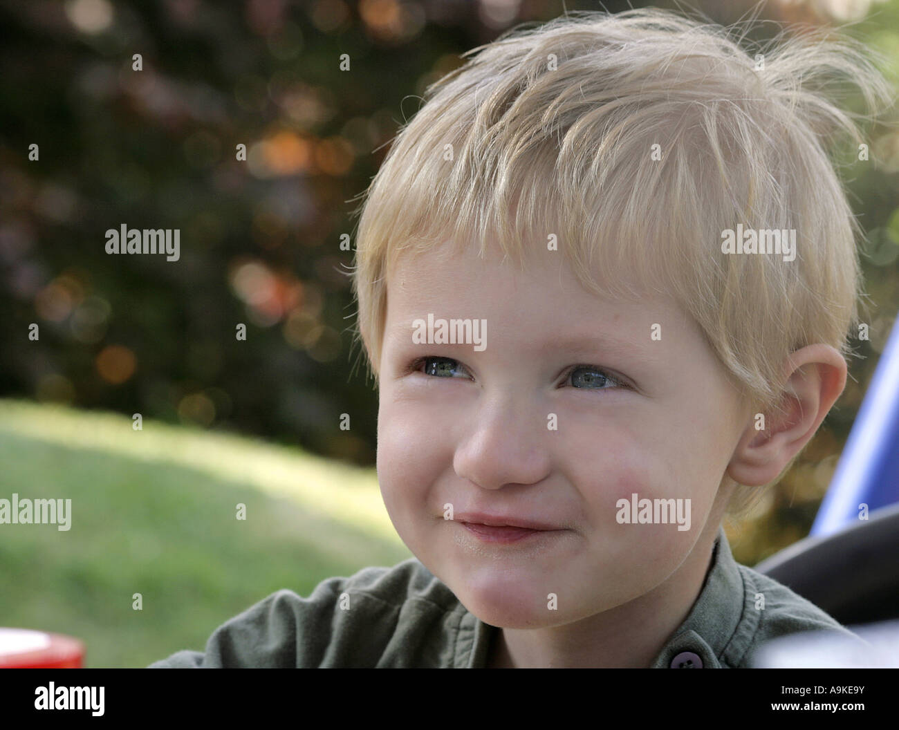 little blond boy in garden, Germany Stock Photo - Alamy