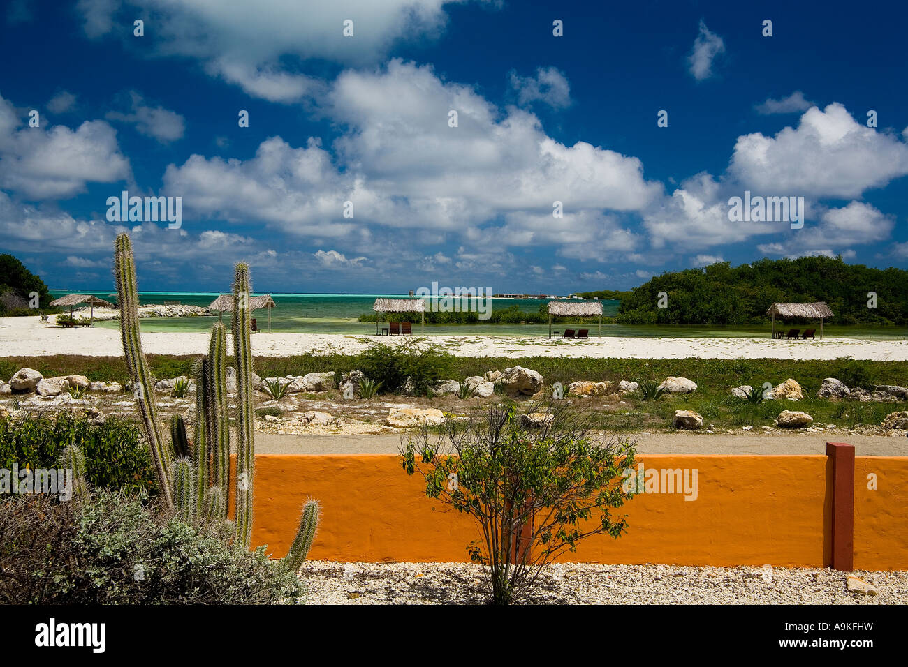 beach huts on Lac Bay, Bonaire Island, Netherlands Antilles Stock Photo ...
