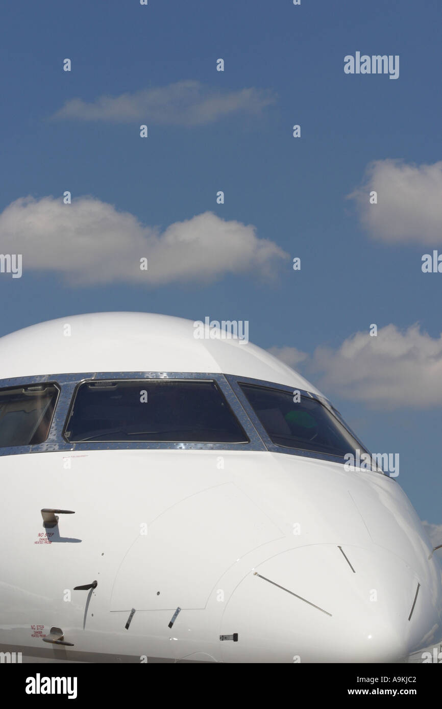 Airliner close up of cockpit nose Bombardier CRJ regional jet Stock ...
