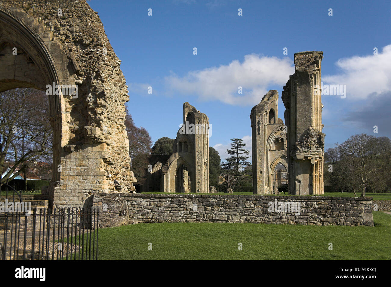 Glastonbury Abbey Somerset England ruined monastery church gothic arch ...