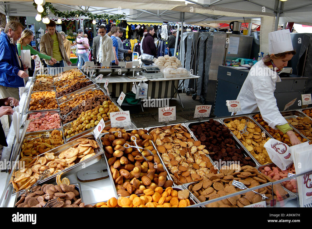 Sweet Buscuit and Pastry Stall French Market Norwich UK Stock Photo - Alamy
