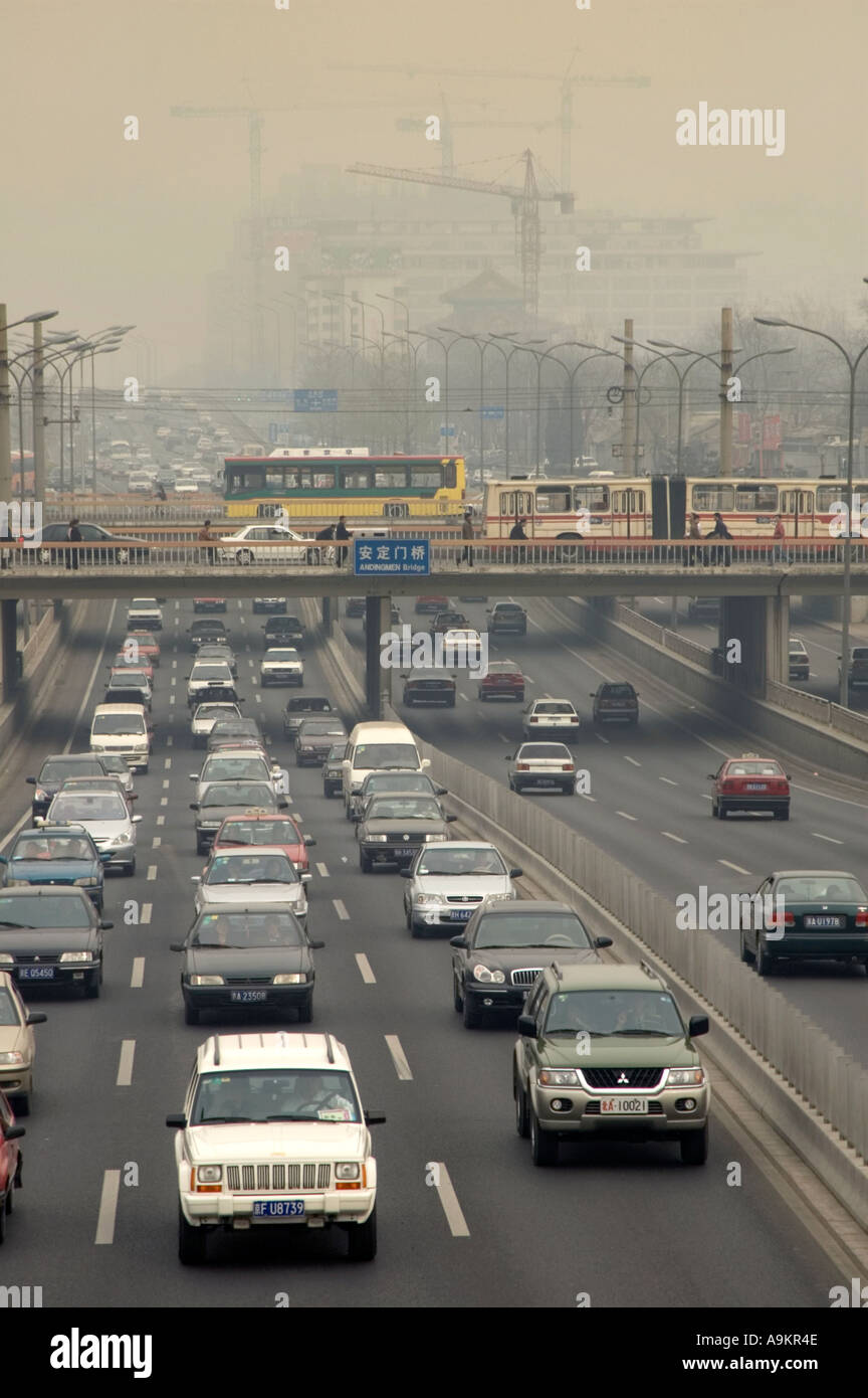 THICK SMOG ON THE SECOND RING ROAD BEIJING CHINA Stock Photo - Alamy