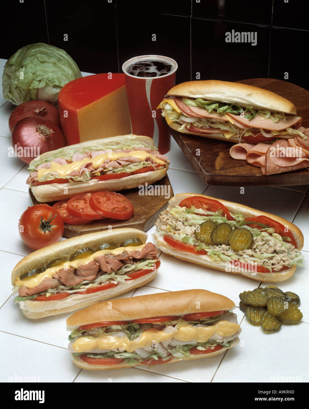 assorted sub submarine sandwich sandwiches ham cheese roast beef tuna ...