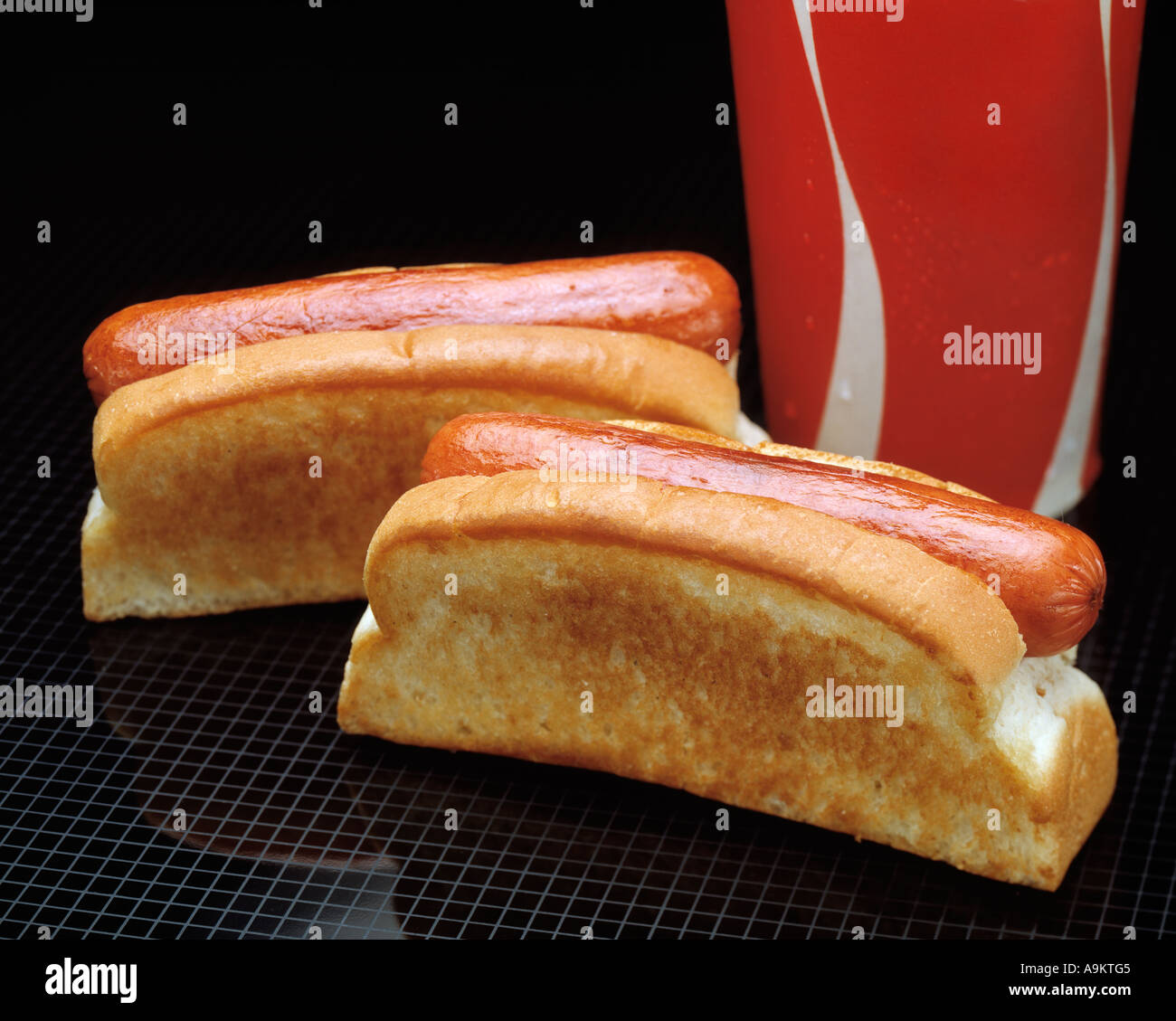 fast food 2 two hot dogs bun ice cold drink cup copy space Bon Appetit ...