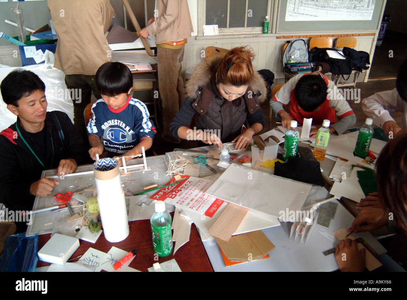 Children making models at Risei School Kyoto Japan October 2004 Stock ...