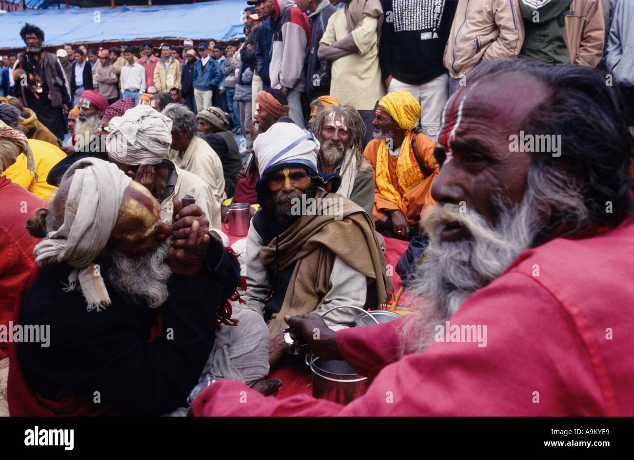Nepal Kathmandu 18 February 2005 Sadhu are smoking marijuana at the ...
