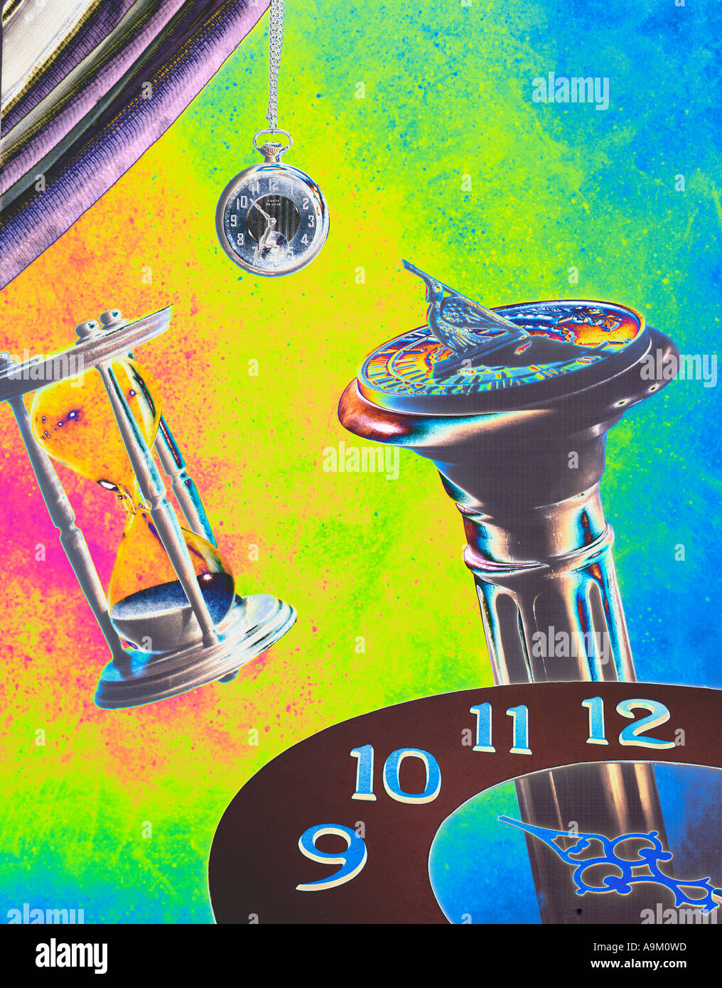 still life assorted timepieces pedestal squander waste dissipate ravage ...