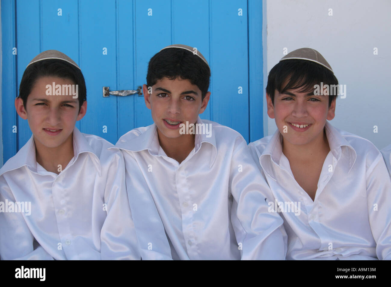 Jewish boys wearing kippur jewish skull cap during the Lag B'Omer ...