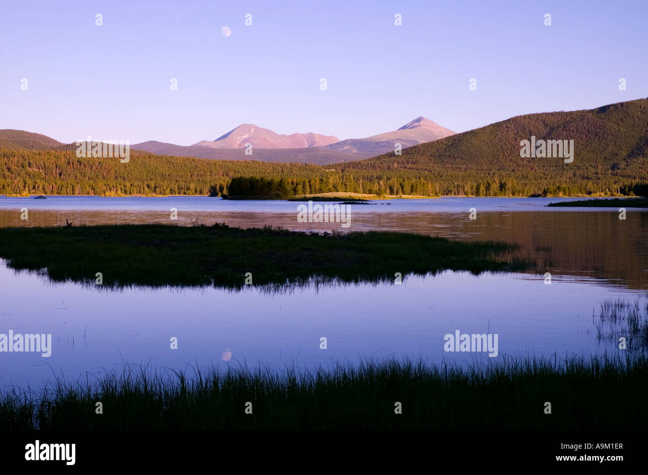 moonrise over Dillon Lake and mountains in Colorado Stock Photo - Alamy