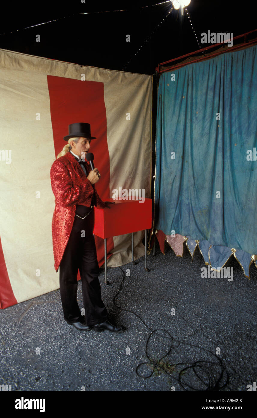 Walker Bros. Brothers Circus Ringmaster makes announcments prior to ...